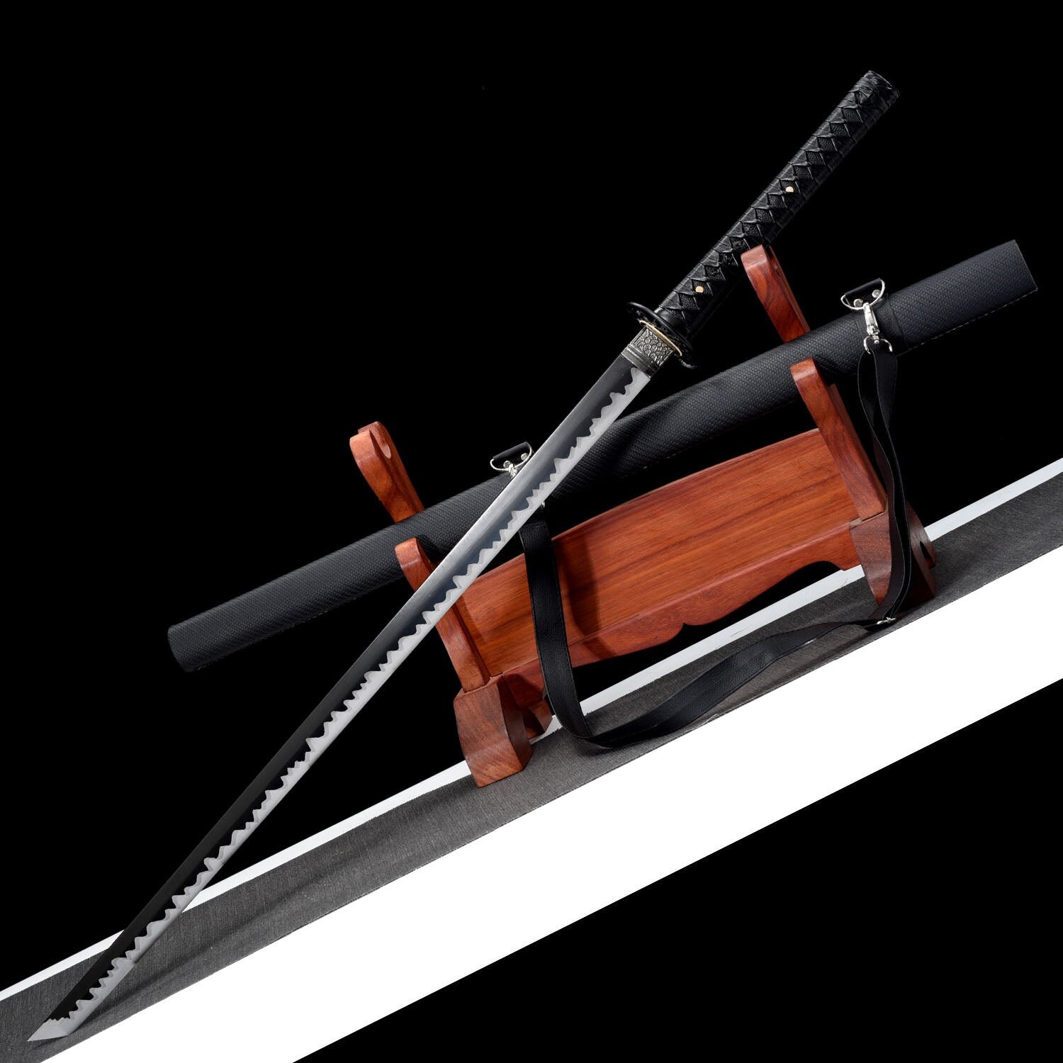 Handmade Ninjato Straight Japanese Sword Spring Steel With Black Blade ...