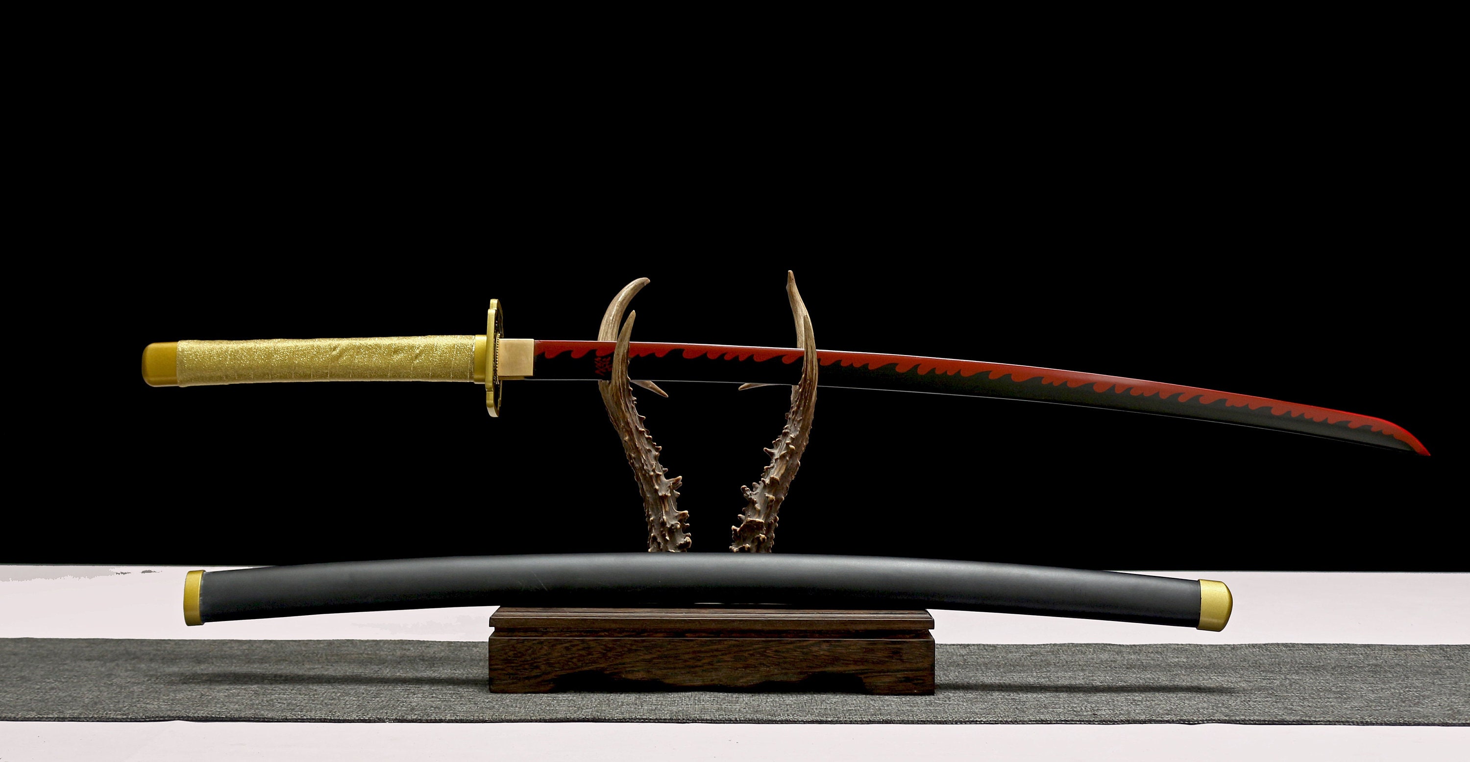Real Anime Black Red Gold Katana Sword Cosplay - Etsy