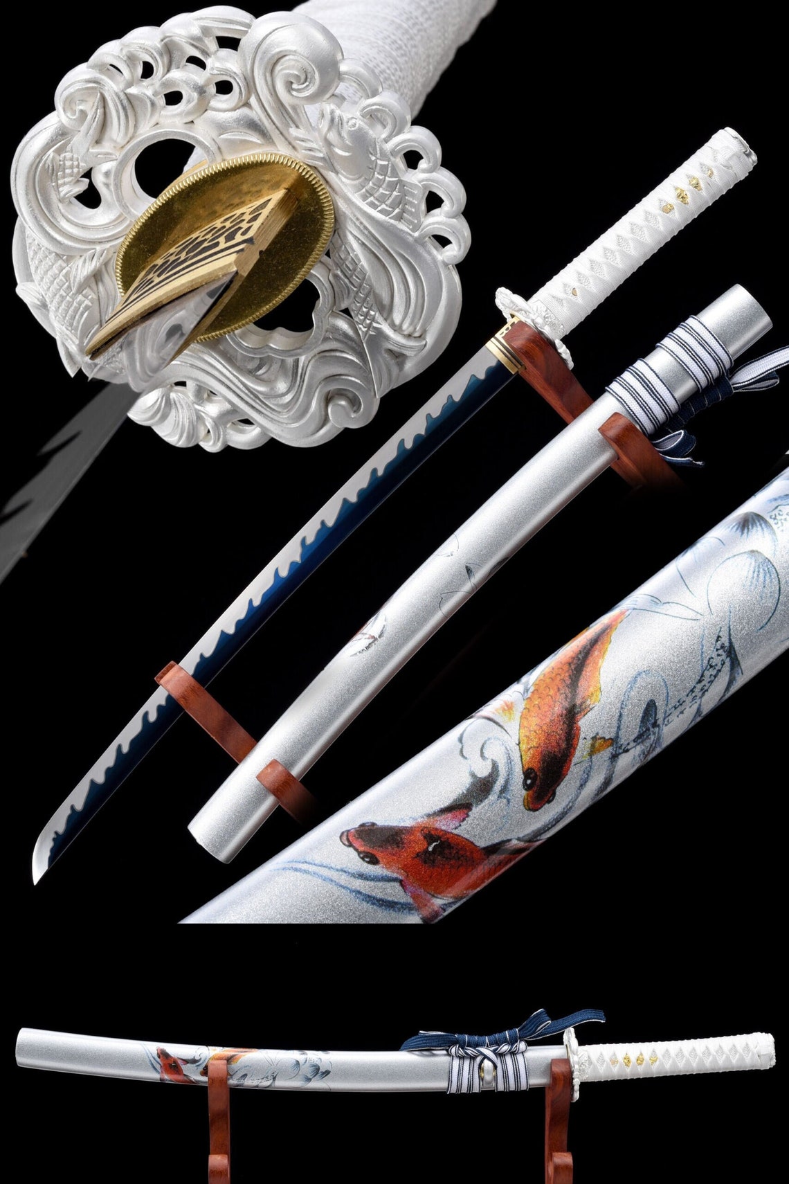 Handmade Japanese Wakizashi Sword High Manganese Steel With Blue Blade ...