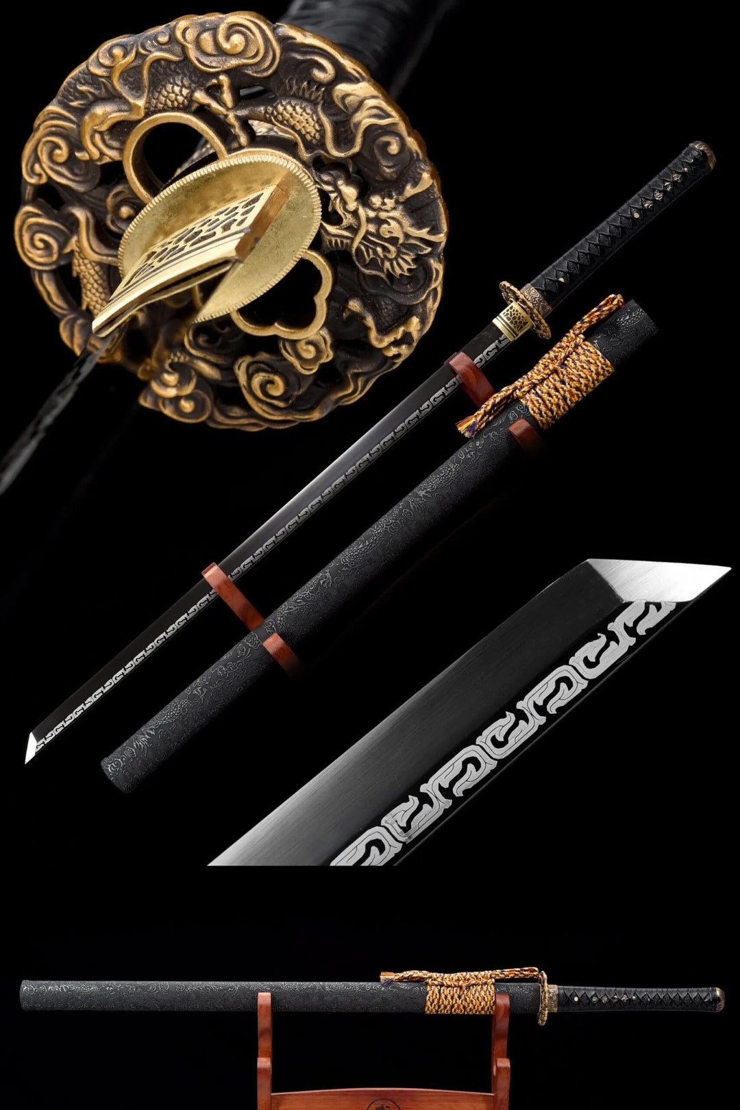 Handmade Japanese Samurai Ninjato Sword With Black Blade - Etsy