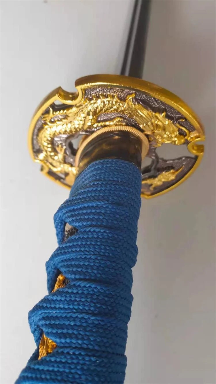 Handmade Damascus Steel Katana Sword: Red Rayskin, Blue Ito - Etsy