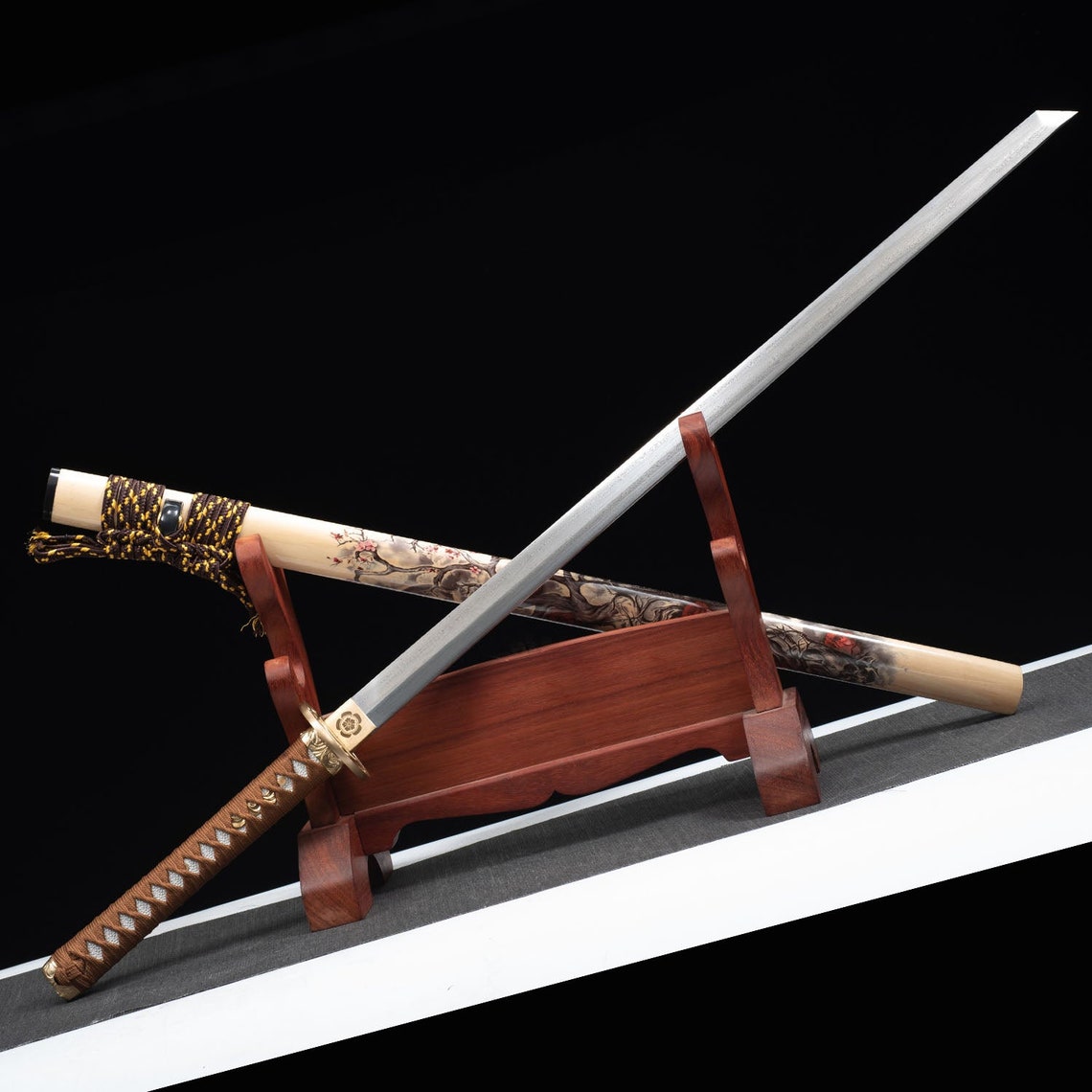 Handmade Chokuto Ninjato Straight Sword Folded Damascus Steel Blade ...