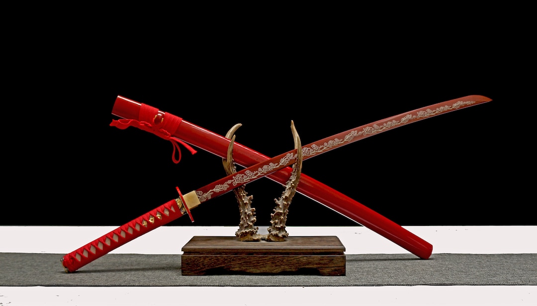 Hand Made High Quality T10 Steel Japanese Katana Sword Red Pattern - Etsy