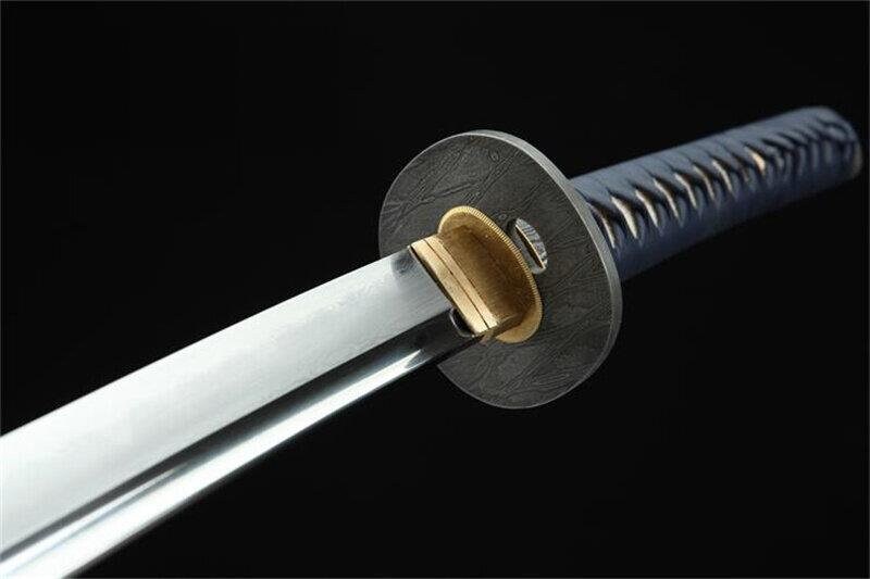 Damascus Steel Katana Samurai Sword Unique Damascus Tsuba Dragon Saya ...