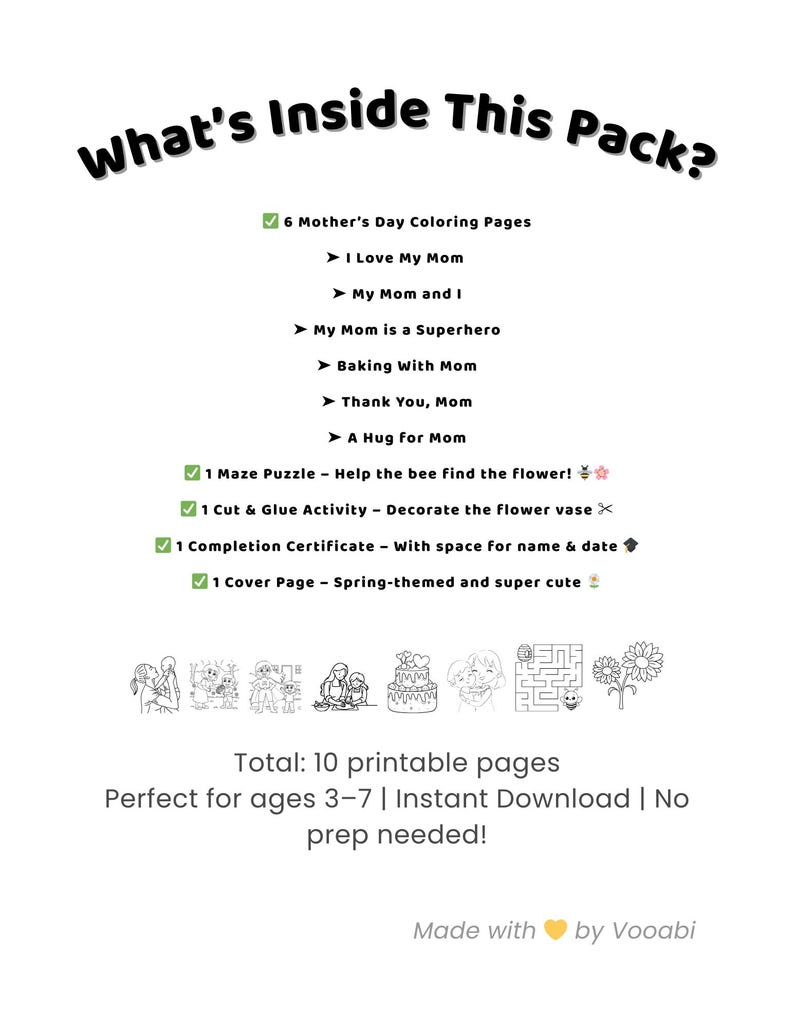 Mother’s Day Coloring Pages for Kids – May Spring Activity Pack – Cut ...