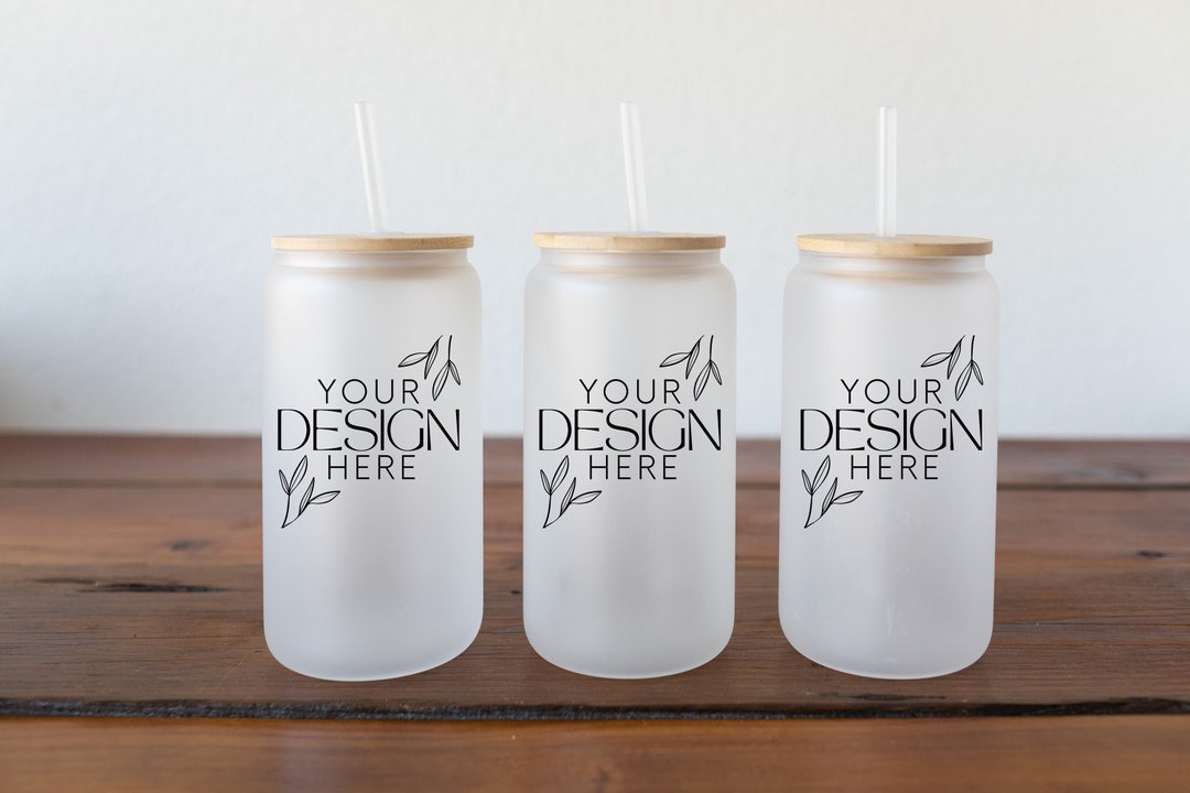 Three 16oz Libbey Glass Can Mockup, Glass Beer Can Mock-up, Libby ...