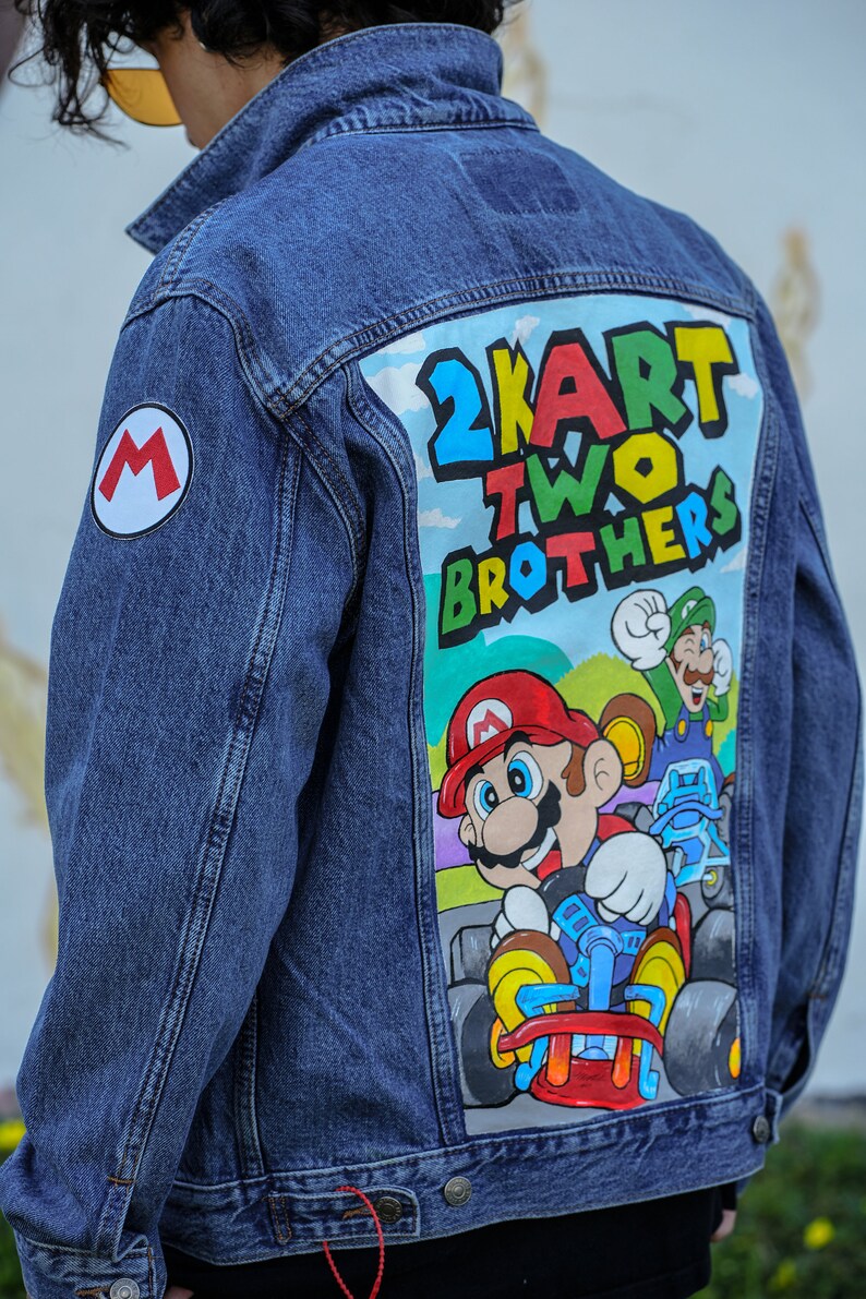 Jacket of Super Mario Bross Hand Painted Mario Kartgift - Etsy