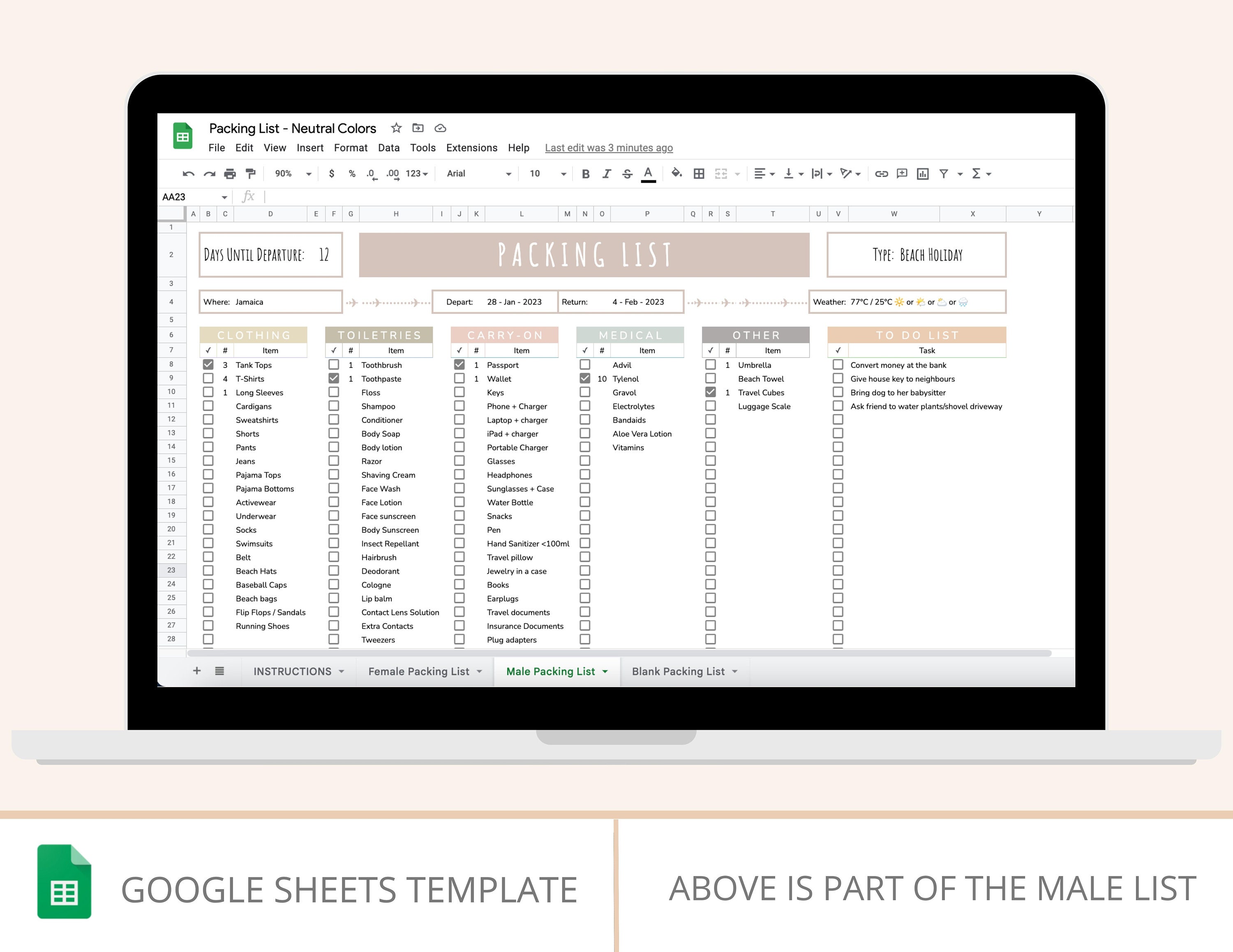 Editable Packing List on Google Sheets. Vacation List for Females ...