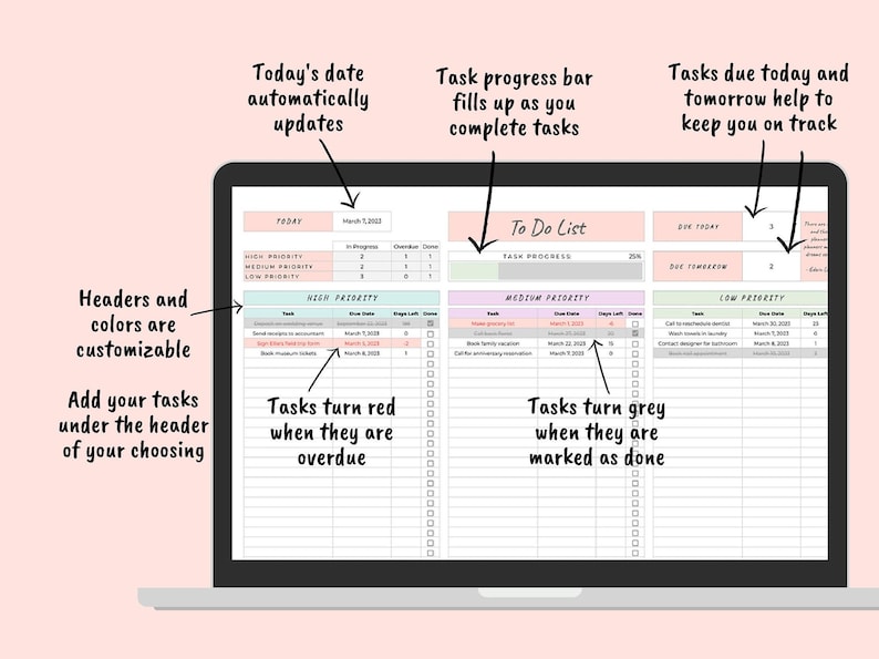 To Do List Task List Google Sheets Template Editable Checklist Priority ...