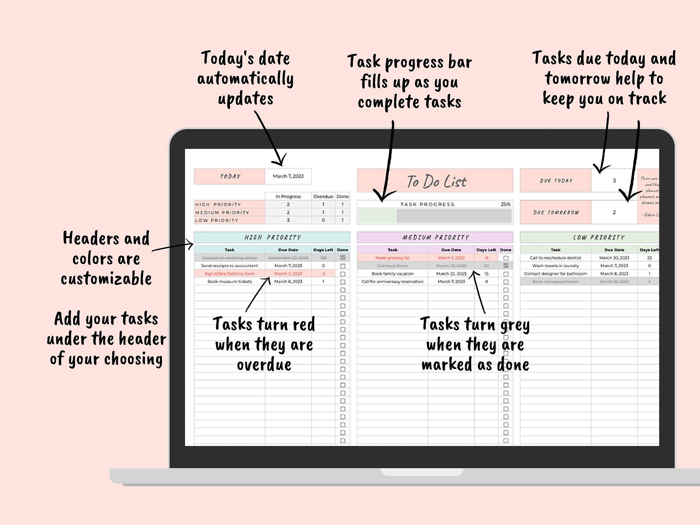 To Do List Task List Google Sheets Template Editable Checklist Priority ...