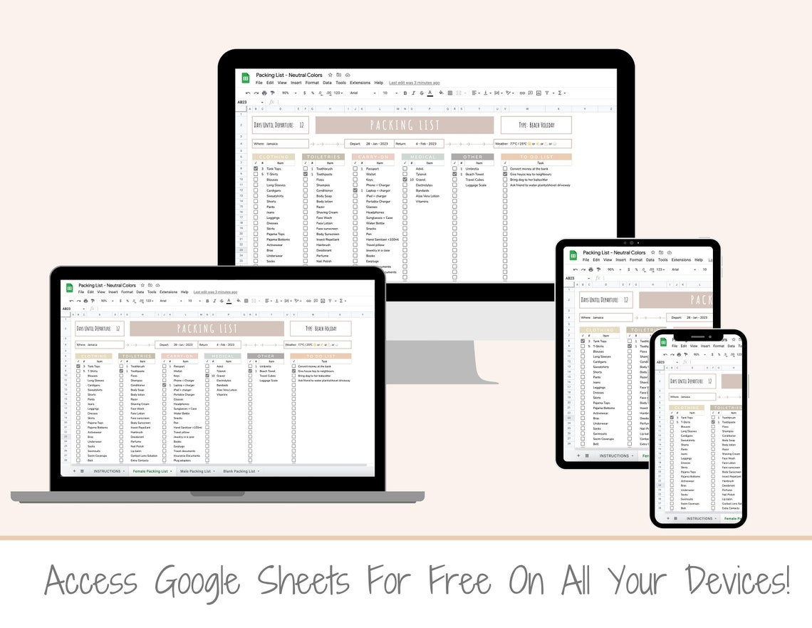 Editable Packing List on Google Sheets. Vacation List for Females ...