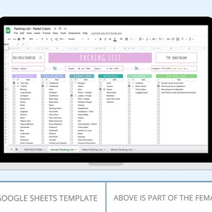 Editable Packing List in Google Sheets. Vacation List for Females ...