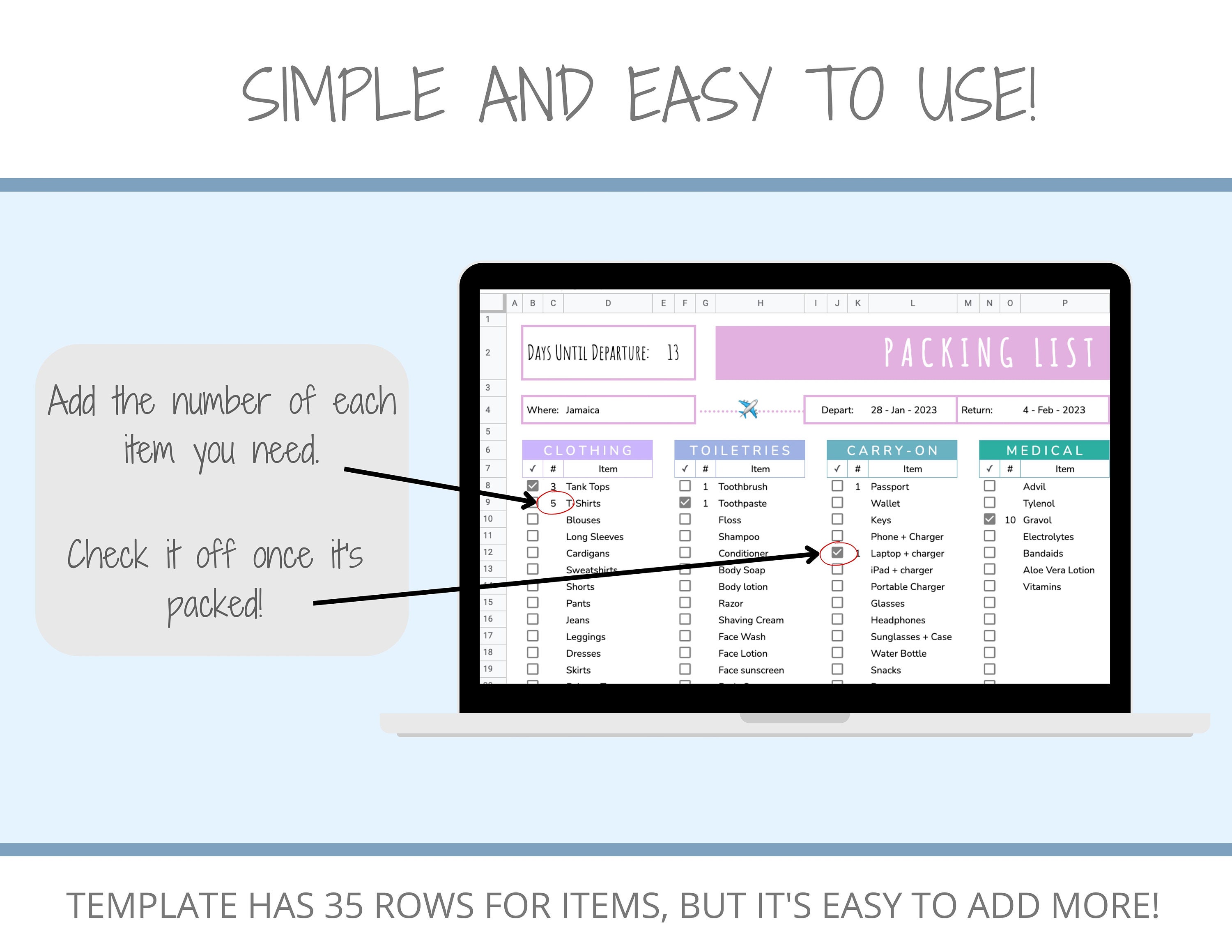 Editable Packing List in Google Sheets. Vacation List for Females ...