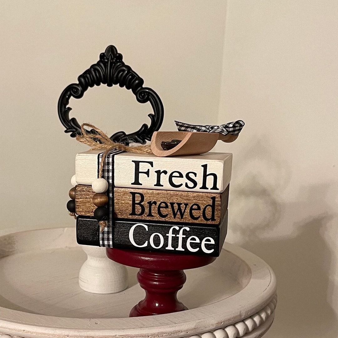 Fresh Brewed Coffee Book Stack, Tiered Tray Decor, Farmhouse Decor ...