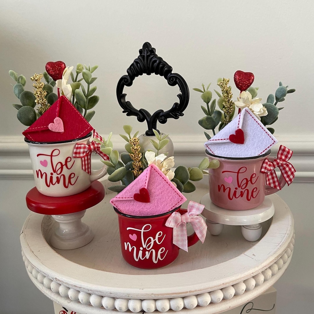 Valentines Tiered Tray Decor, Mini Floral Mug Be Mine, Tiered Tray ...