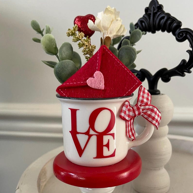 Valentines Tiered Tray Decor, Mini Floral Mug Be Mine, Tiered Tray ...