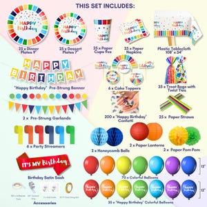 Happy Birthday Decorations Kit for Boys and Girls With Rainbow Balloon ...