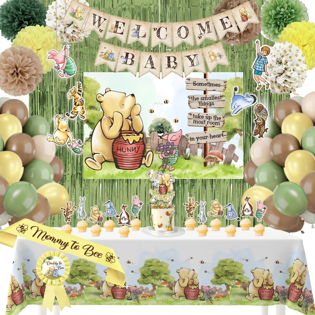 Winnie the Pooh Baby Shower Decorations – Balloons, Backdrop, Welcome ...