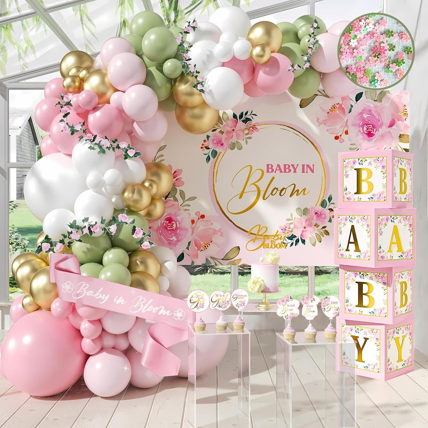 Baby in Bloom Baby Shower Decorations for Girl - Balloon Arch Garland ...