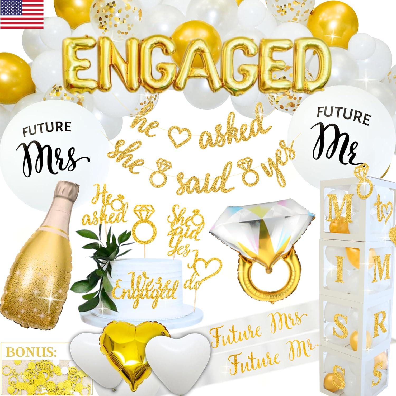 Engagement Party Decorations, Gold and White Bridal Decorations, He ...