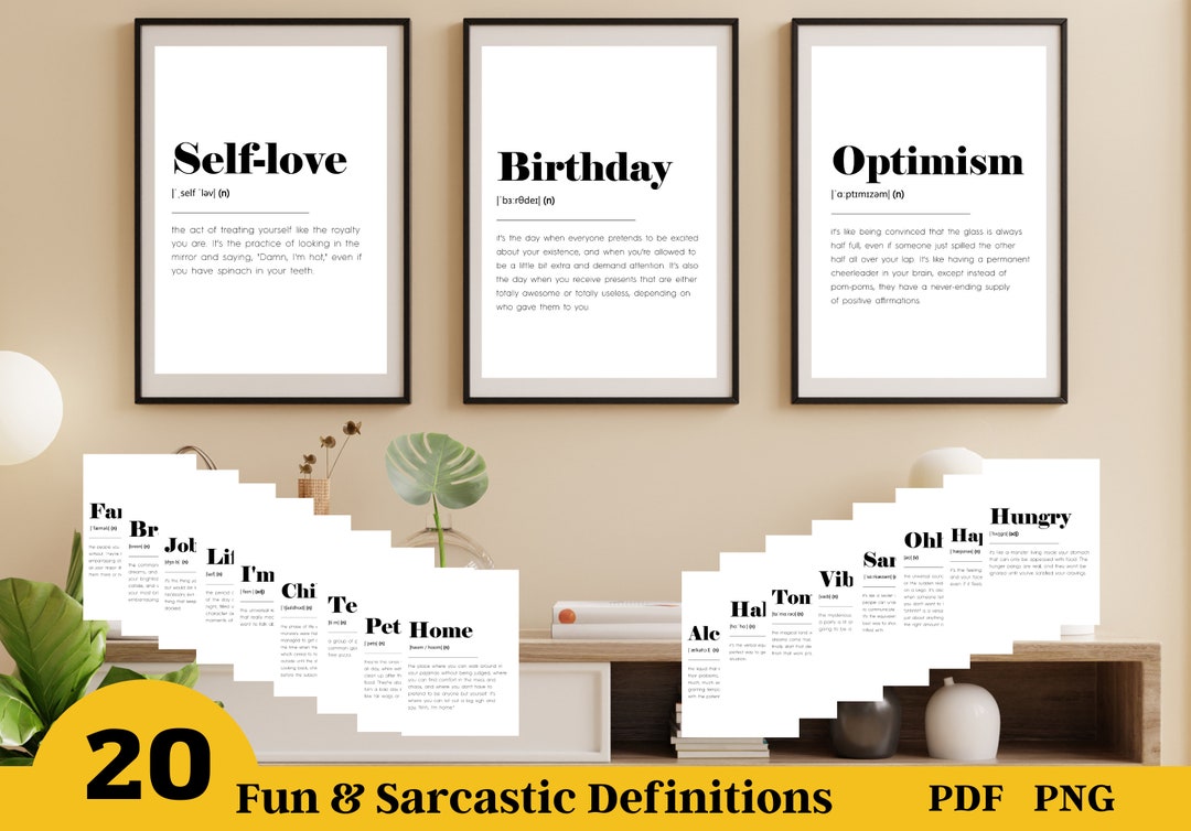 Funny Definition Prints, Set of 20, Printable Wall Art, Minimalist ...