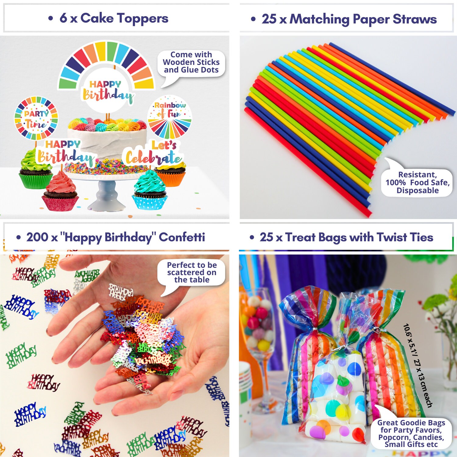 Happy Birthday Decorations Kit for Boys and Girls With Rainbow Balloon ...