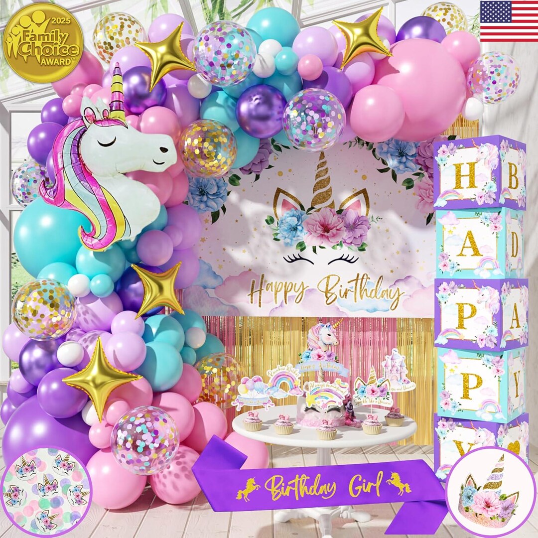 Unicorn Birthday Decorations Kit, Balloon Garland, Backdrop, Sash - Etsy