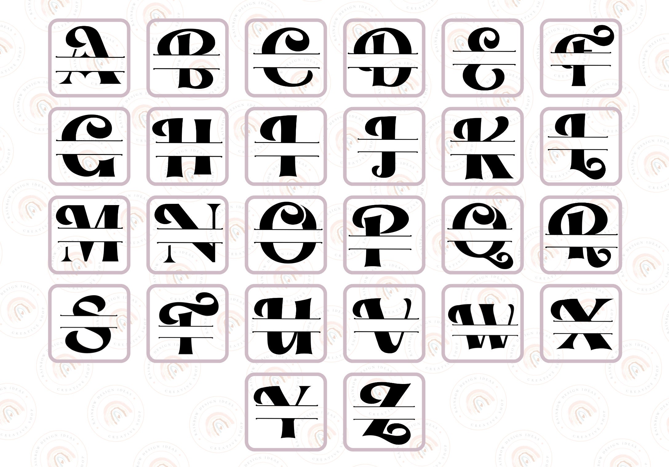 2in1 Split Monogram SVG/PNG, Split Alphabet, Split Letter Frame, Cricut ...