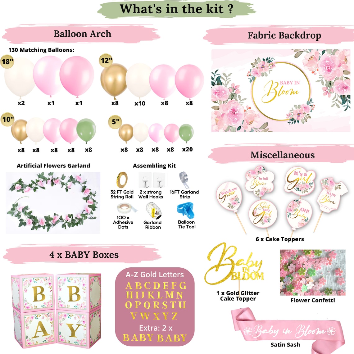 Baby in Bloom Baby Shower Decorations for Girl Balloon Arch Garland ...