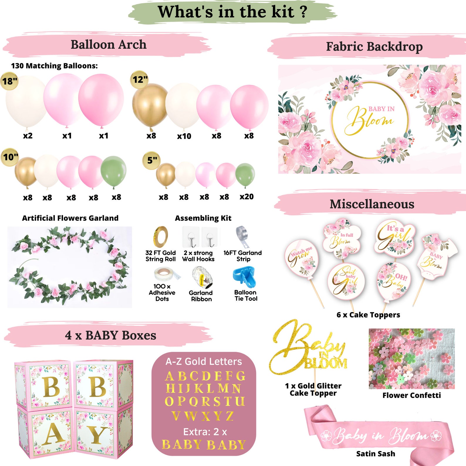 Baby in Bloom Baby Shower Decorations for Girl Balloon Arch Garland ...
