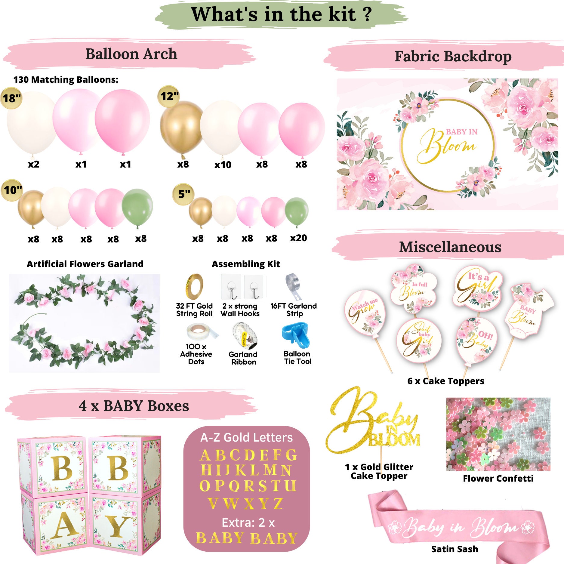 Baby in Bloom Baby Shower Decorations for Girl Balloon Arch Garland ...