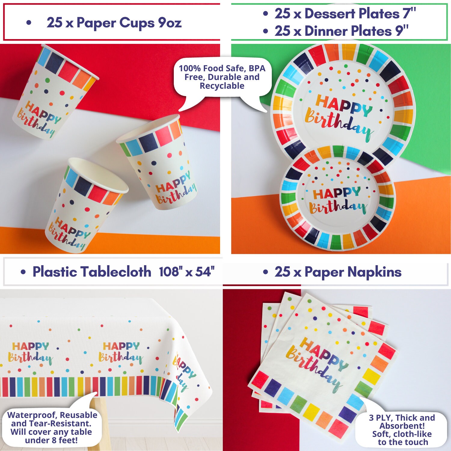 Happy Birthday Decorations Kit for Boys and Girls With Rainbow Balloon ...