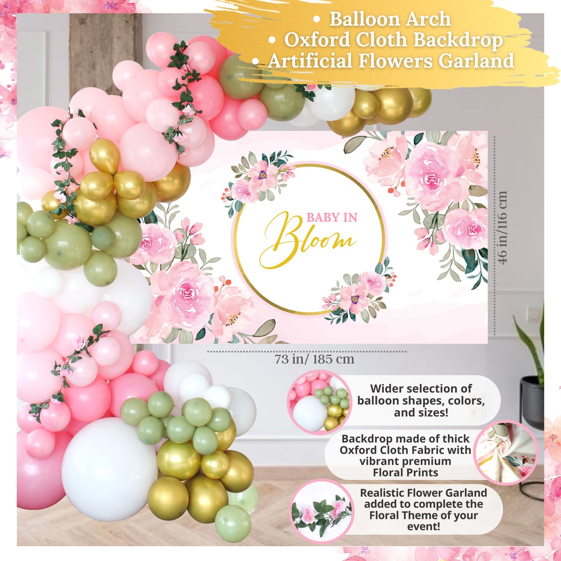 Baby in Bloom Baby Shower Decorations for Girl Balloon Arch Garland ...