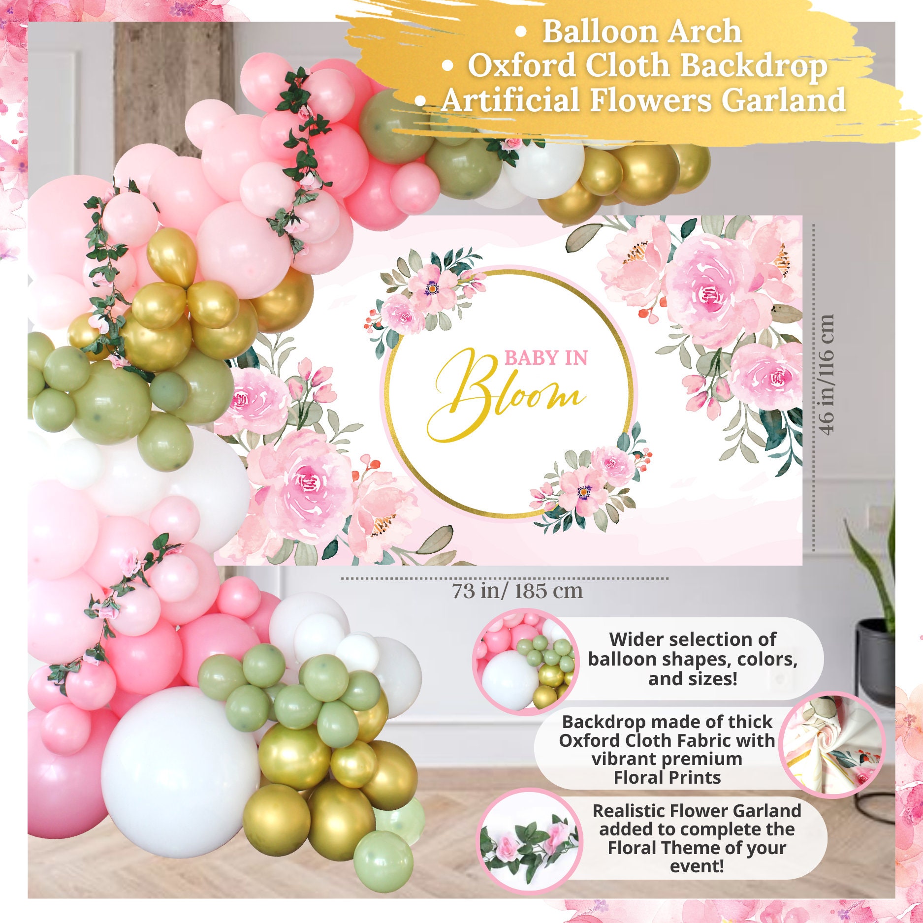 Baby in Bloom Baby Shower Decorations for Girl Balloon Arch Garland & Baby Boxes With Letters ...