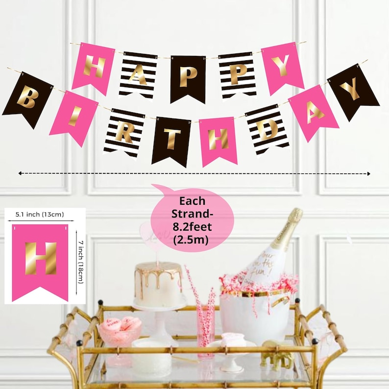 Happy Birthday Banner Party Decorations | Bunting Garland | Hot Pink ...