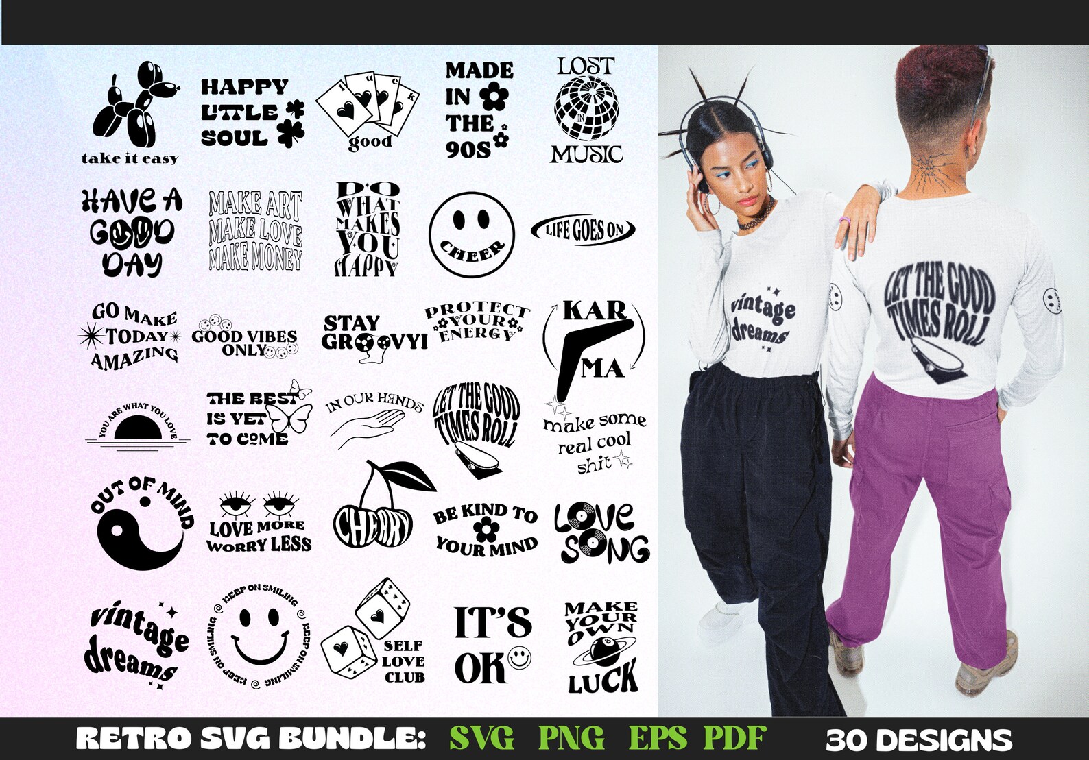 30 Retro SVG Bundle, Groovy Svg, Inspirational Svg, Png, Funny Svg, T ...