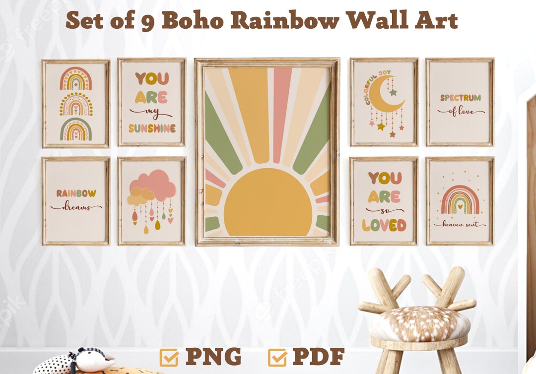 Boho Rainbow Nursery Art Prints, Set of 9 (digital Download) - Etsy
