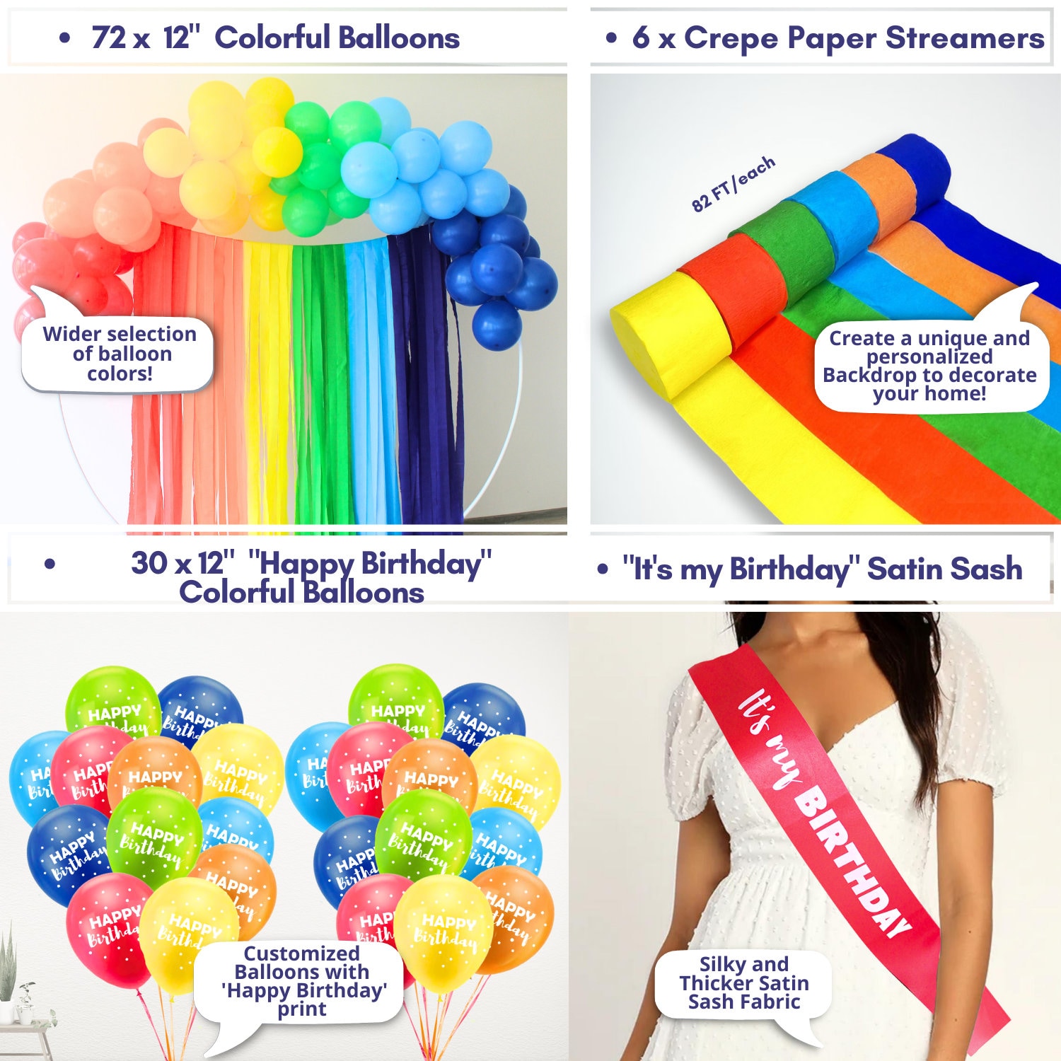 Happy Birthday Decorations Kit for Boys and Girls With Rainbow Balloon ...