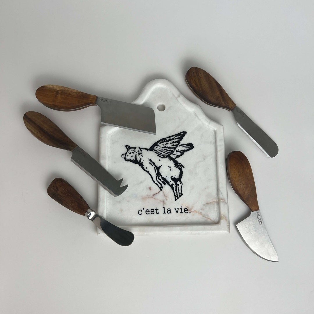 Marble Charcuterie Board With Pig With Wings. C'est La - Etsy