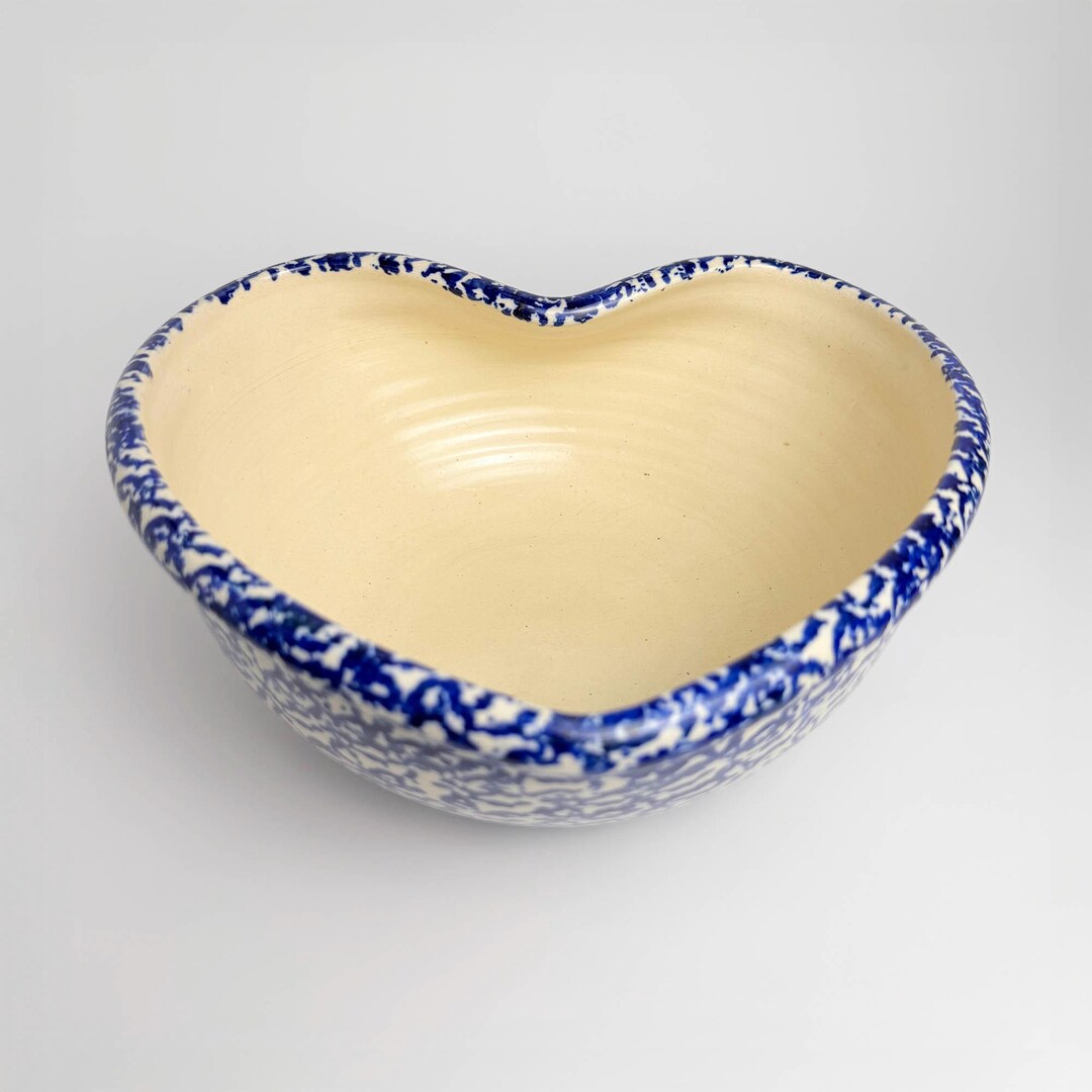 Vintage 1980’s Casey Pottery Hand Turned Blue Spatterware Heart Shaped ...