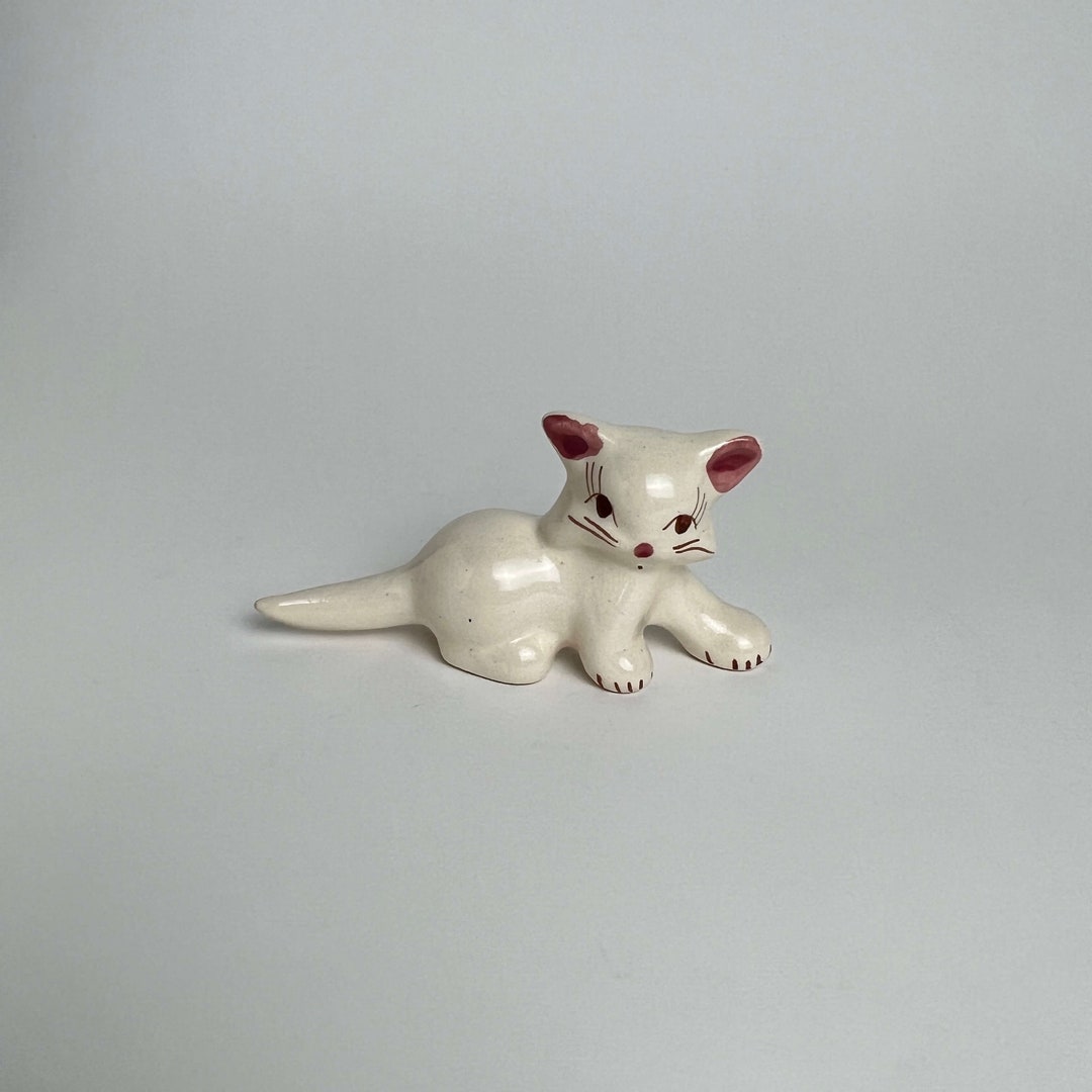 Vintage Small White Ceramic Kitten Figurine With Handpainted Face and ...