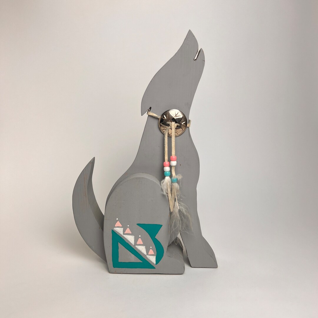 Vintage Carved Wooden Coyote With Hand-painted Southwestern Inspired ...