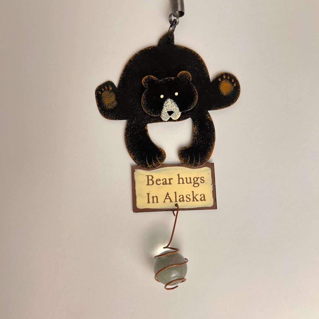 Decorative Hanging Metal Black Bear With Clear Glass Orb. - Etsy