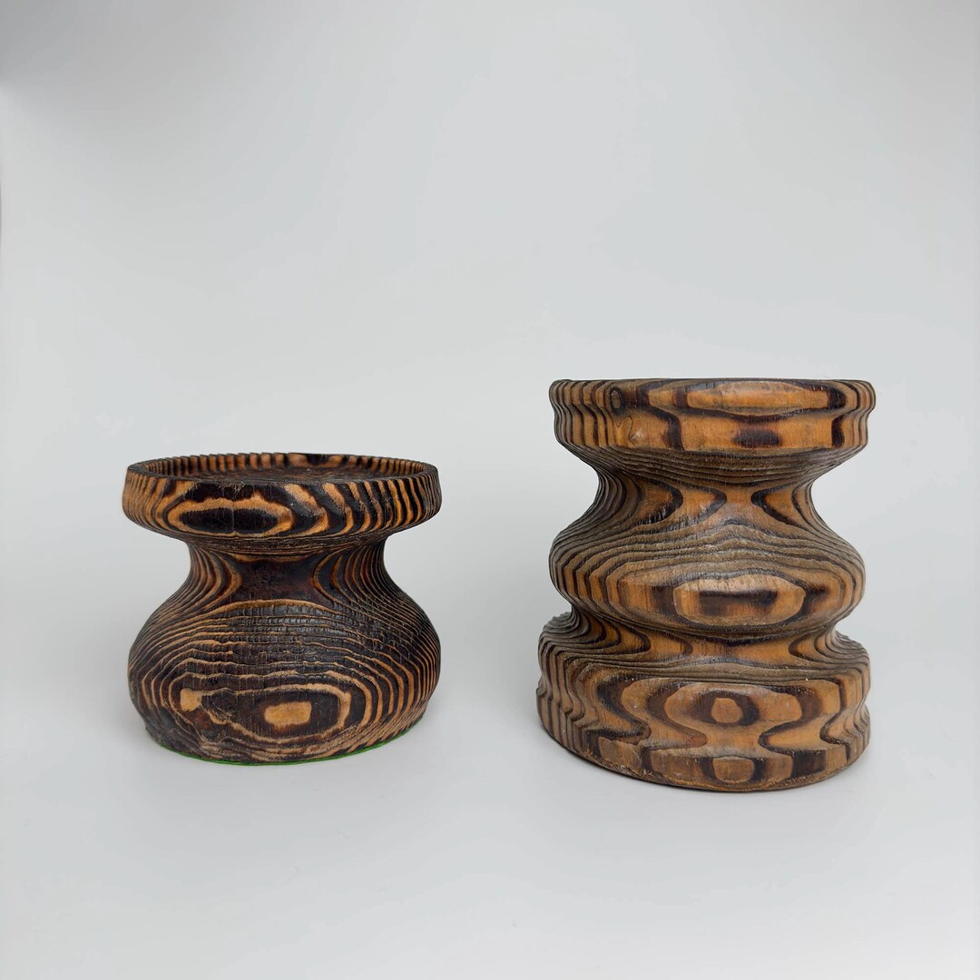 Vintage 1970’s Pair of Versitron Industries Carved Wooden Pillar ...