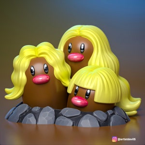 DIGLETT AND DUGTRIO Figurine Model Multiple Sizes Fully Colored or ...