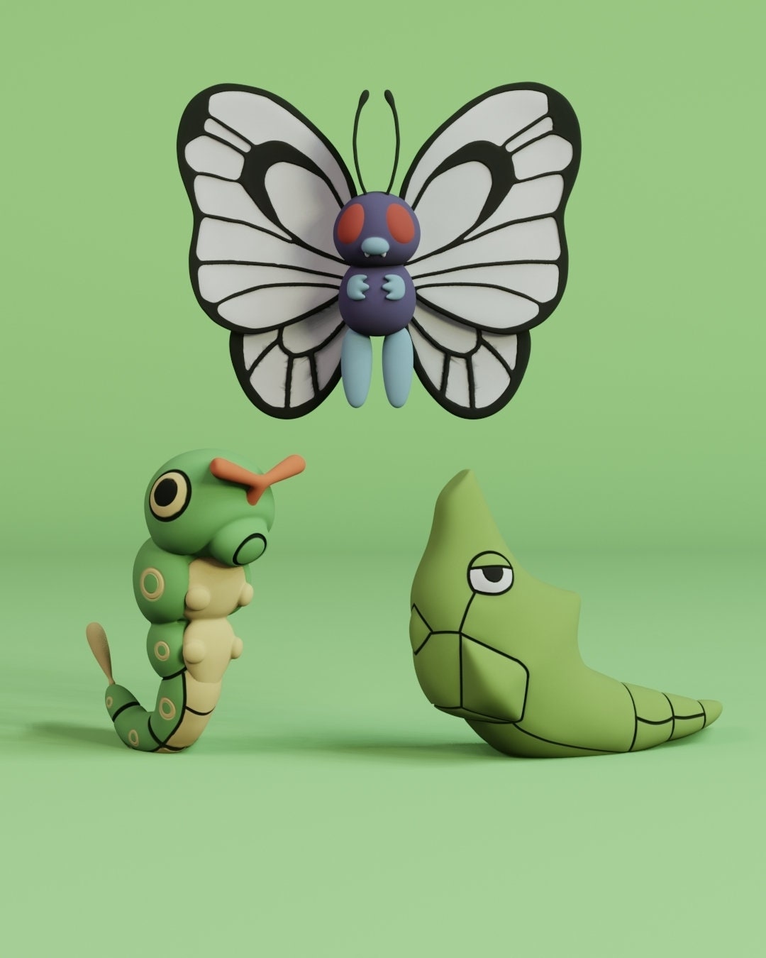 Caterpie Metapod Butterfree Model Figure | Fully Colored or DIY ...