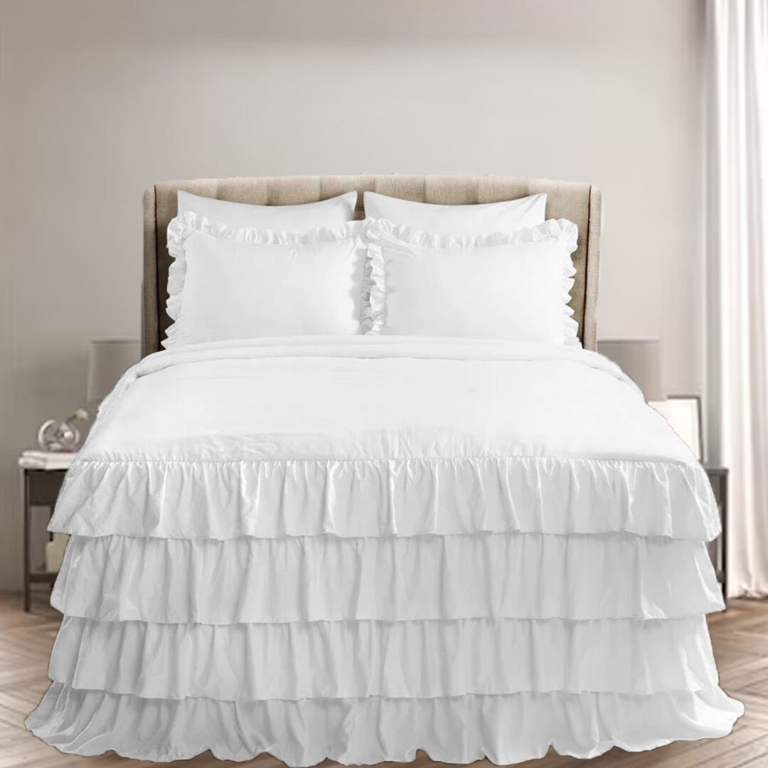Dorm Room Multi Ruffle Solid Bedspread Set 100% Cotton 400TC-3 Piece ...