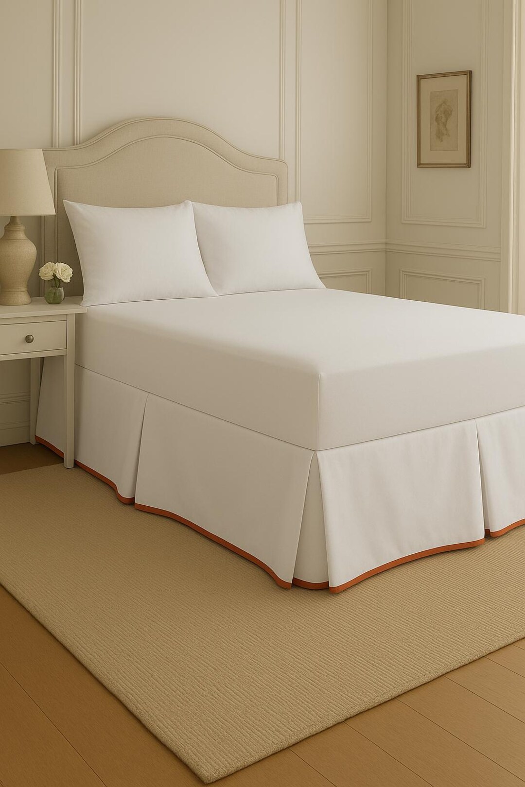 Touchlinen Edge Piping Tailored Bed Skirt, 100% Cotton Luxury Bedroom ...