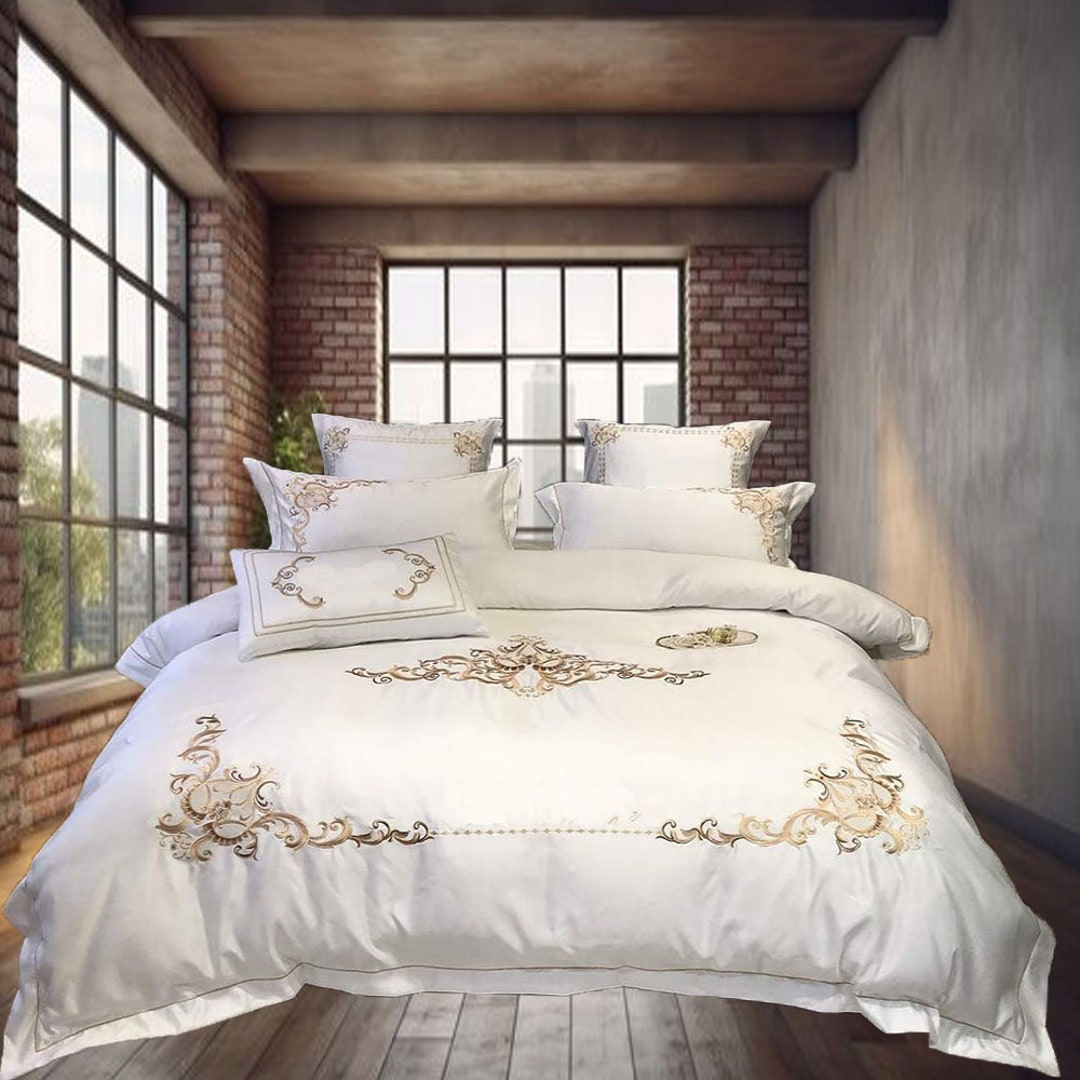 Floral Embroidered Duvet Cover Set 400 Thread Count Cotton Sateen 1 ...