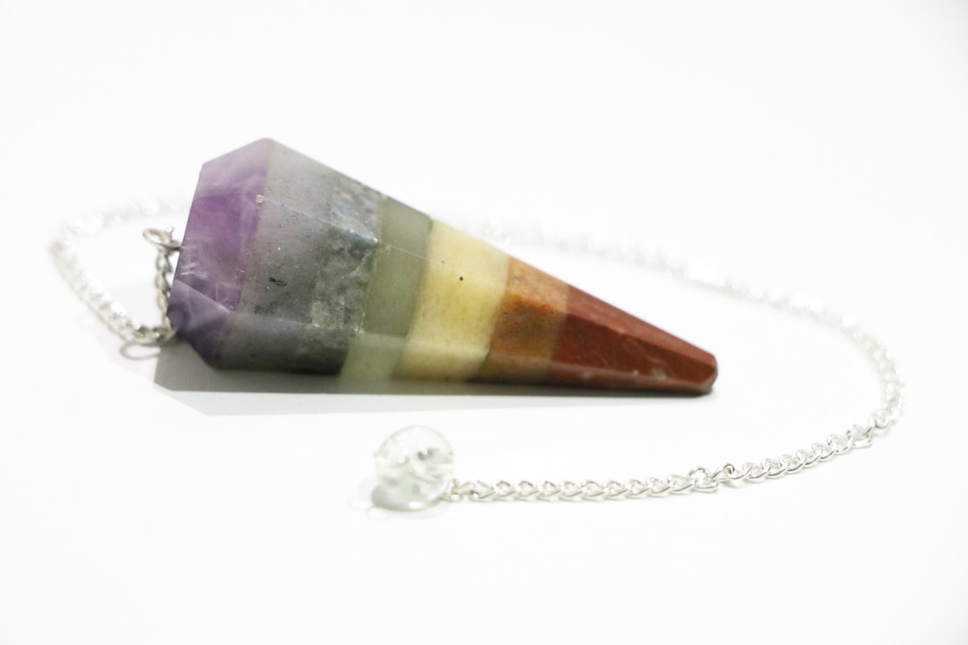 7 Chakra Bonded Pendulum With Plated Chain Polished Stones Chakra Point ...